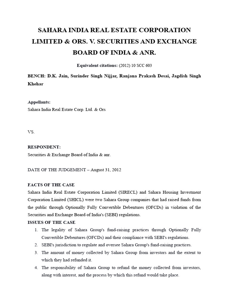 Sahara vs SEBI: Fundraising Violations | PDF | Securities (Finance ...