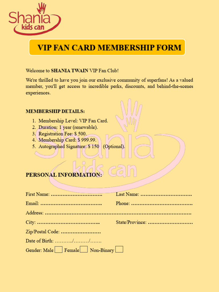 Vip Membership Form | PDF