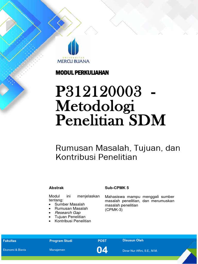 Modul 04 - Rumusan Masalah, Tujuan, Dan Kontribusi Penelitian | PDF