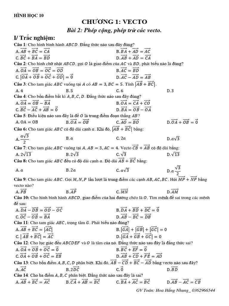 Bài 2 + Bài 3. Phép C NG Và Phép TR Vecto | PDF