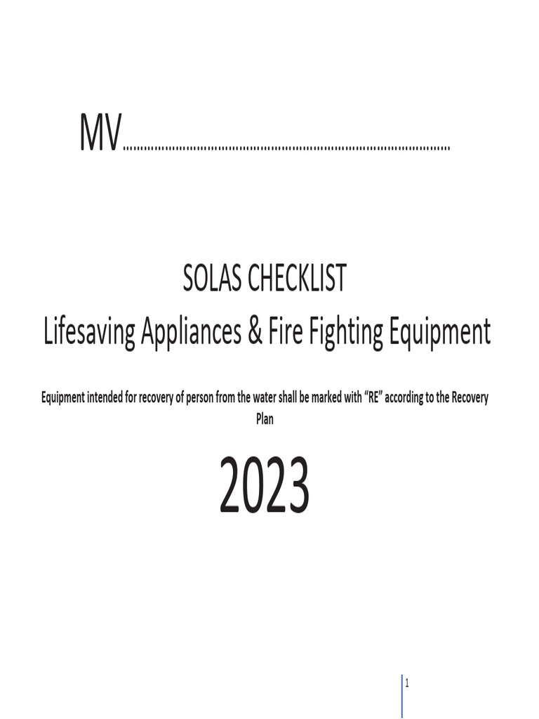 SOLAS Checklist 2023 | PDF | Fire Sprinkler System