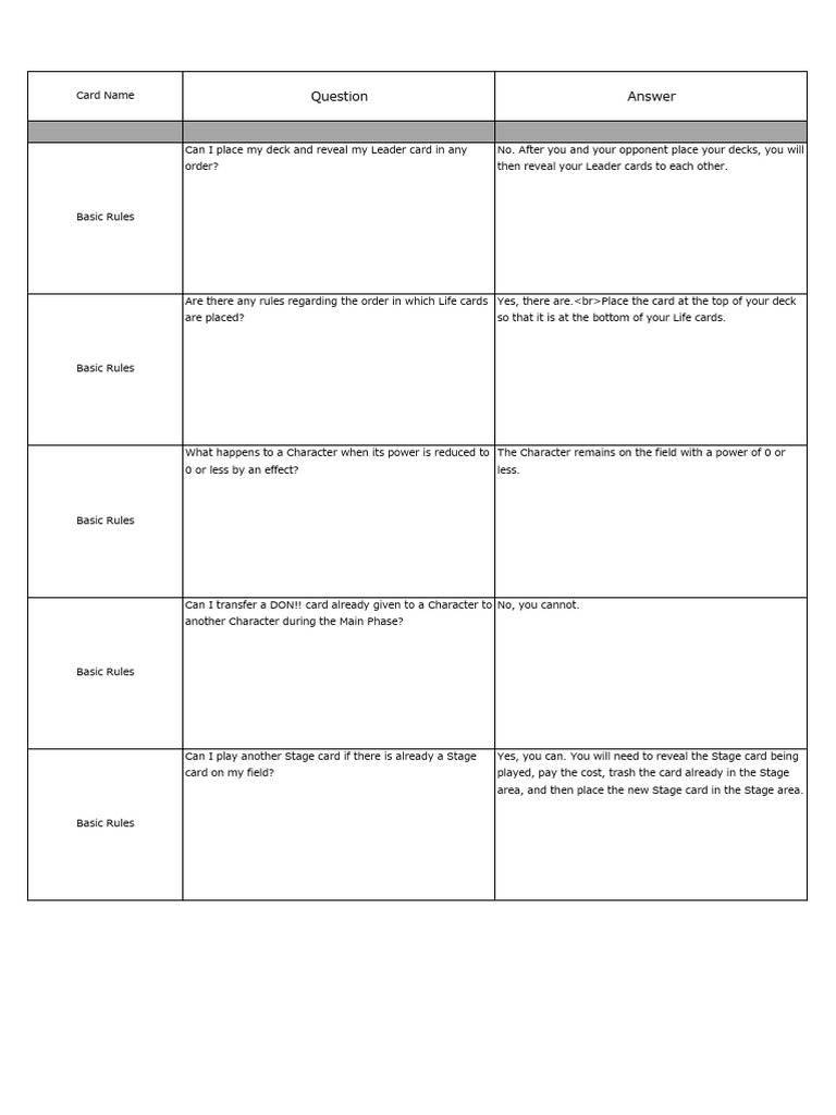 Card Game Basic Rules FAQ Guide | PDF | Sports | Board Games