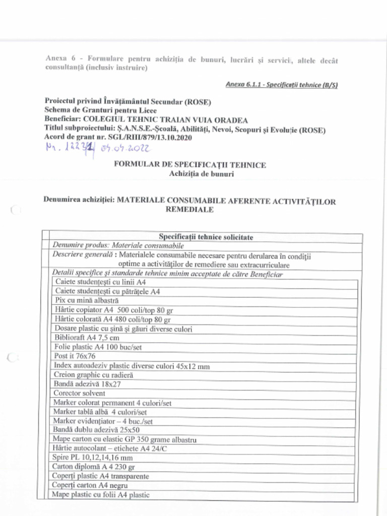 AAR Materiale Consumabile - Actiitati Remediale - Instruire - B-Documente de Achizitie | PDF