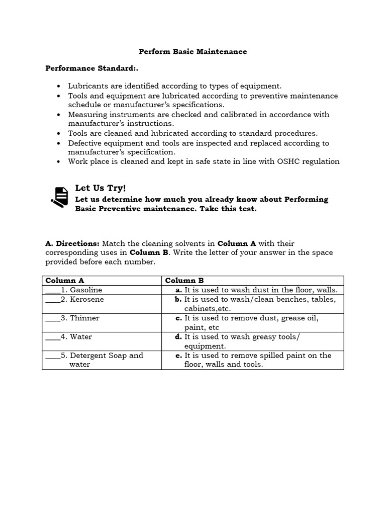 Perform Basic Maintenance | PDF | Lubricant | Solvent