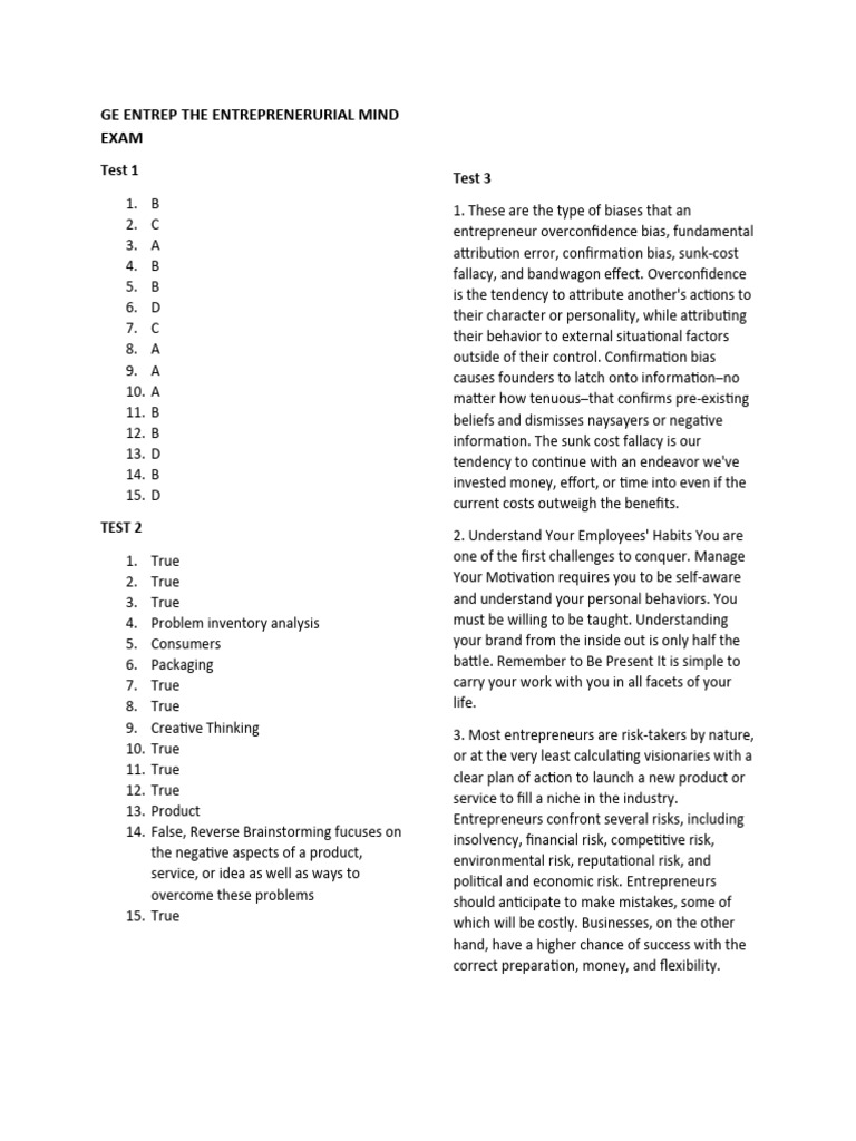 Ge Entrep The Entreprenerurial Mind Exam | PDF | Entrepreneurship | Risk