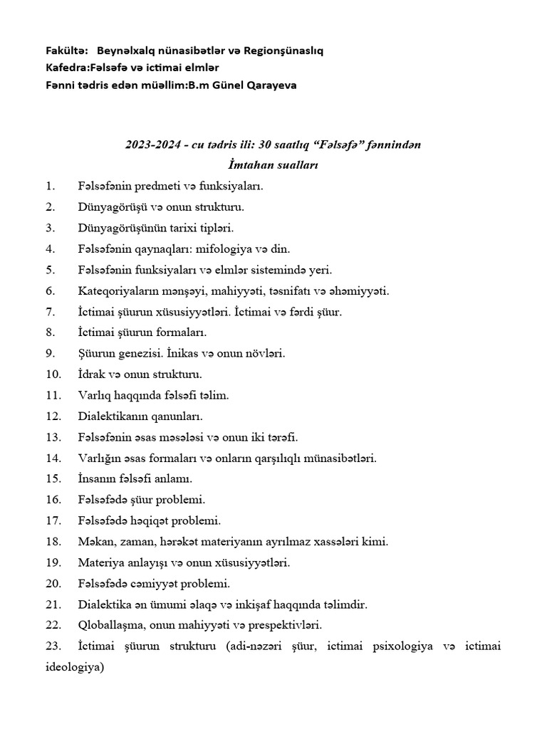 30 Saat-Felsefe Az 2023-2024-45 Sual 2 | PDF