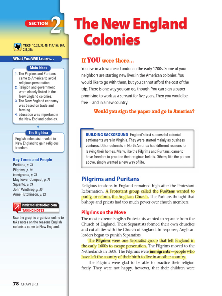 Chapter 3 Section 2 Reading Pdf New England Puritans