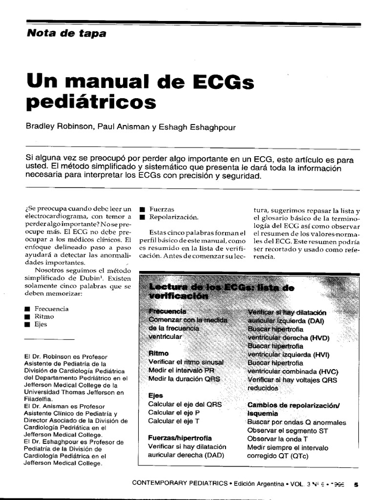 ECG Valores Normales en Pediatria - Arg 1995 | PDF