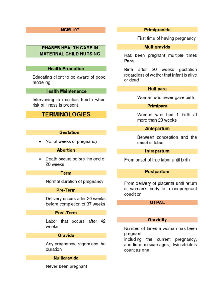 Ncm 107 Prelim Reviewer | Download Free PDF | Pregnancy | Fetus