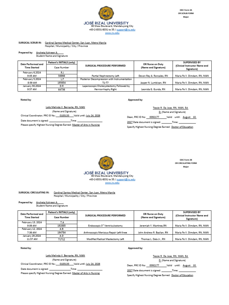 Ancheta PRC Form Operating Room | PDF | Nursing | Surgical Specialties