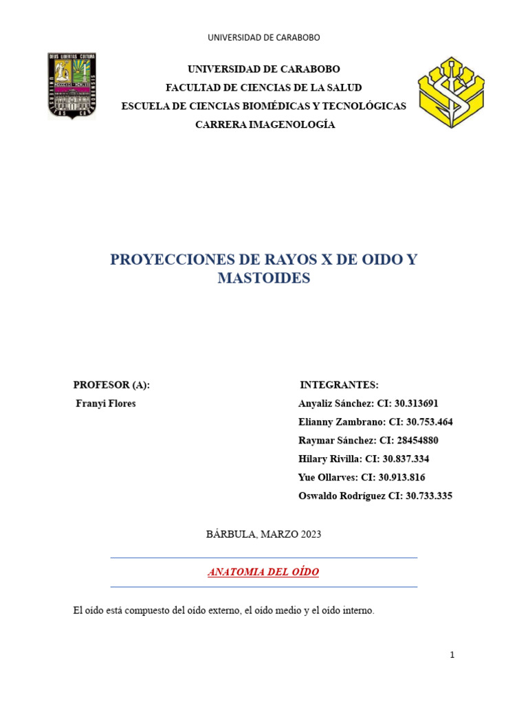 Proyecciones RX de Oído y Mastoides | PDF | Oído | Otología