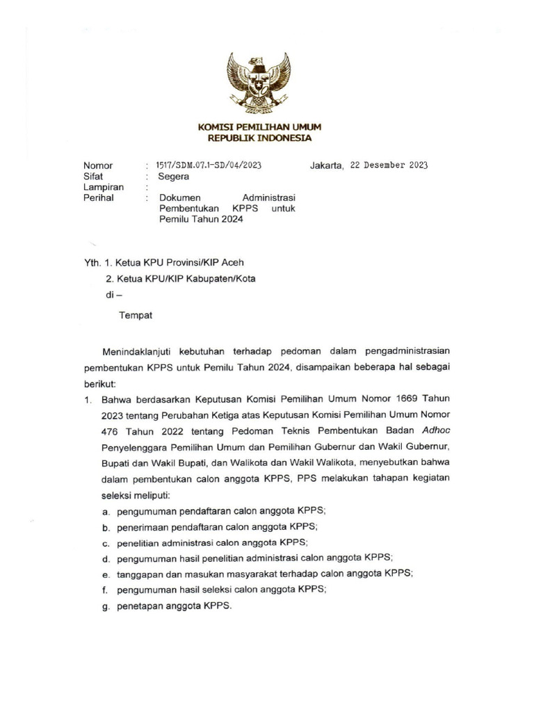 1517 Penyampaian Dokumen Administrasi Pembentukan KPPS Untuk Pemilu ...