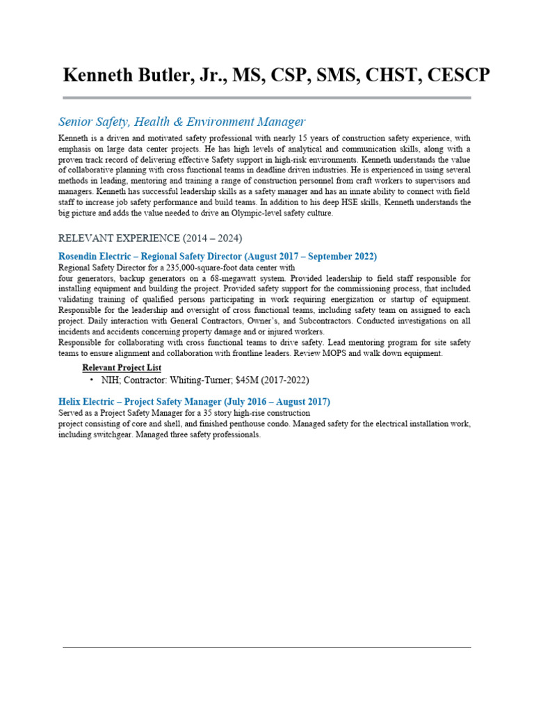 Kenneth Butler Resume | PDF | Leadership | General Contractor