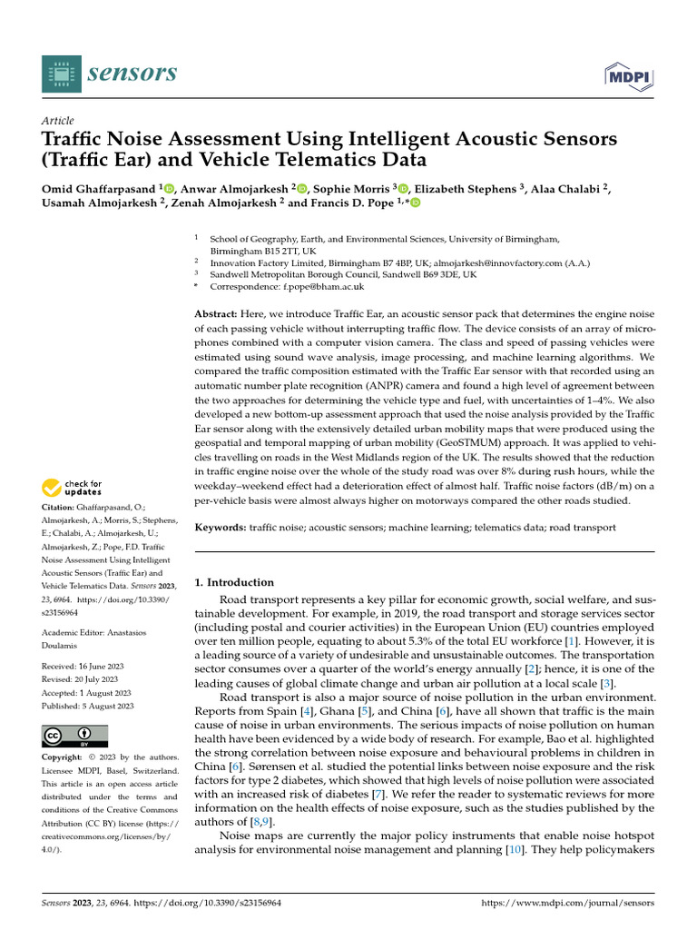 Traffic Noise Assessment Using Intelligent Acoustic Sensors | PDF ...
