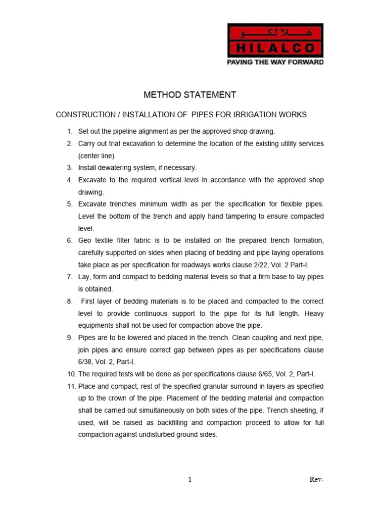 Pipe Laying For Irrigation Works | PDF | Pipe (Fluid Conveyance) | Trench