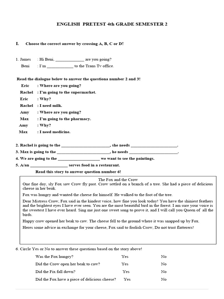 2 Rangkap English Pretest 4TH Grade | PDF | Language Arts & Discipline