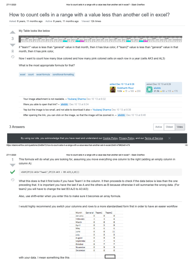 How To Count Cells in A Range With A Value Less Than Another Cell in Excel - Stack Overflow ...