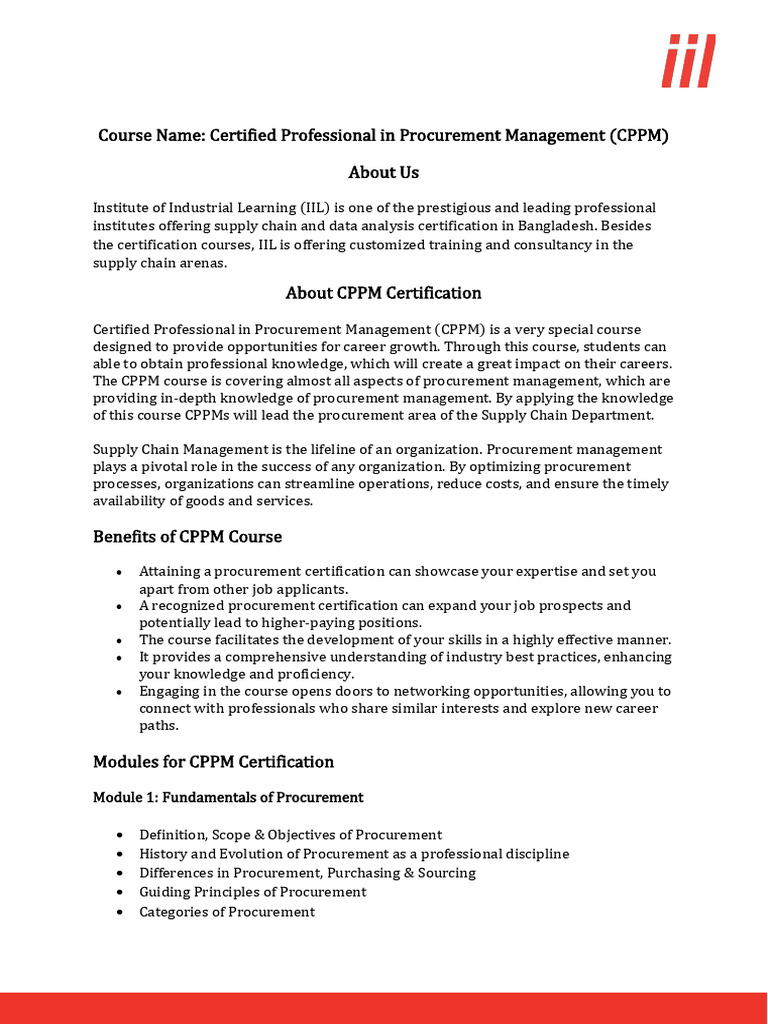 CPPM Course Details | PDF | Procurement | Logistics
