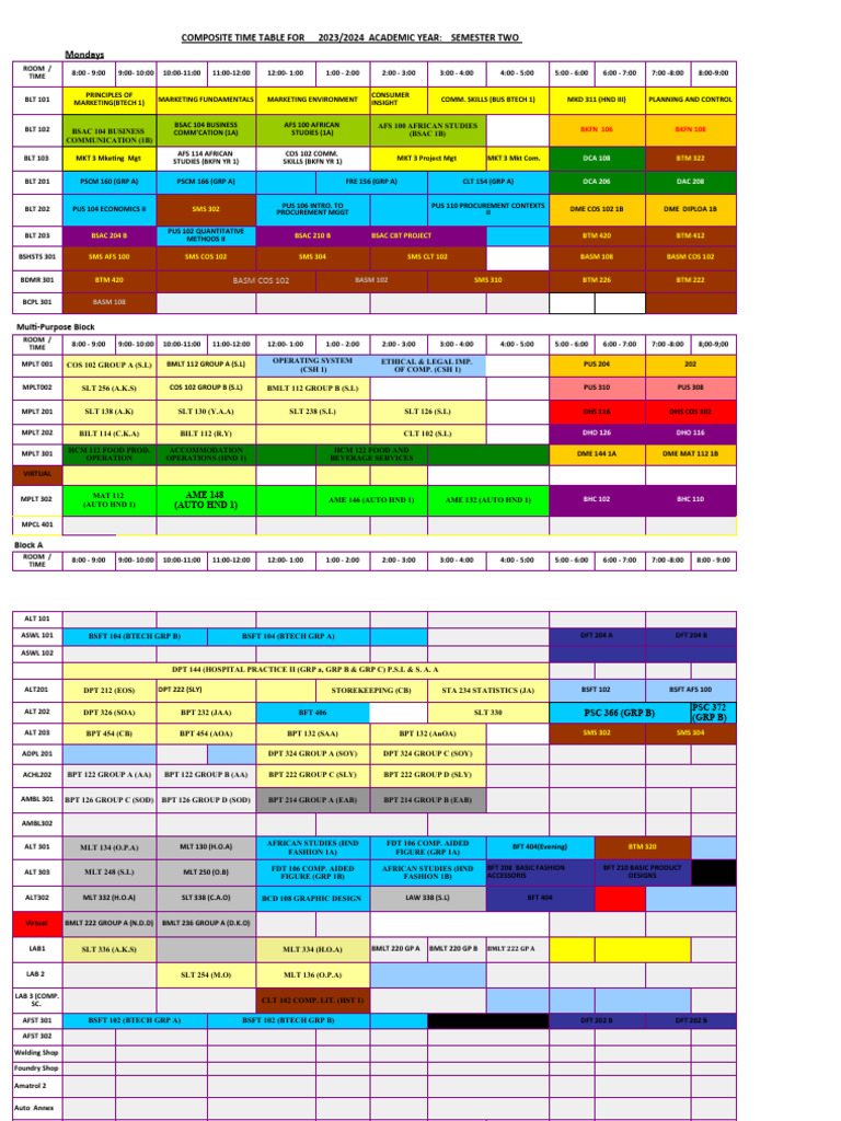 BS, FHS, FCAT & FBNE - Composit Timetable Semester 2 New | PDF | Science | Engineering