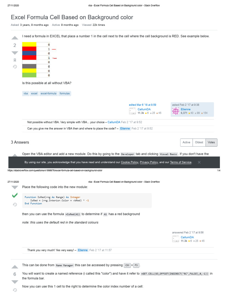 Vba - Excel Formula Cell Based On Background Color - Stack Overflow | PDF | Microsoft Excel ...