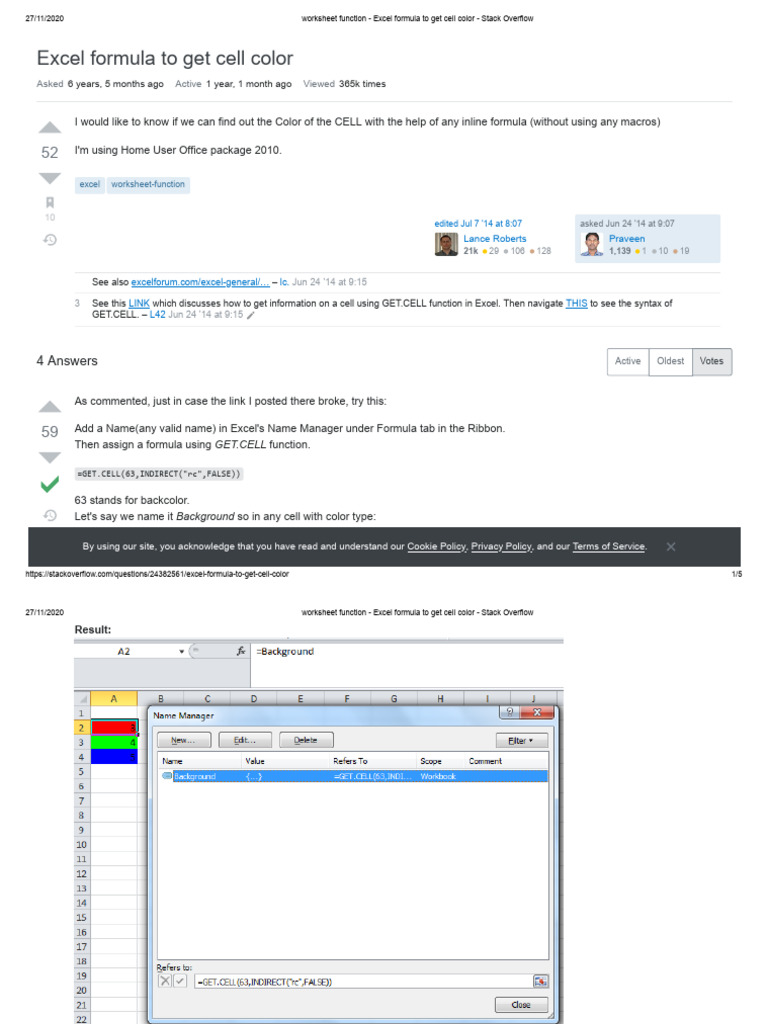 Worksheet Function - Excel Formula To Get Cell Color - Stack Overflow | PDF | Microsoft Excel ...