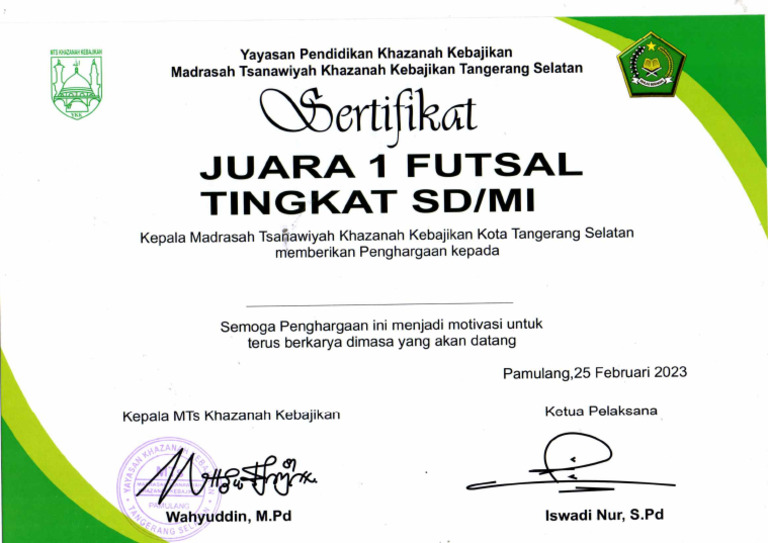 Sertifikat Juara Lomba Futsal | PDF