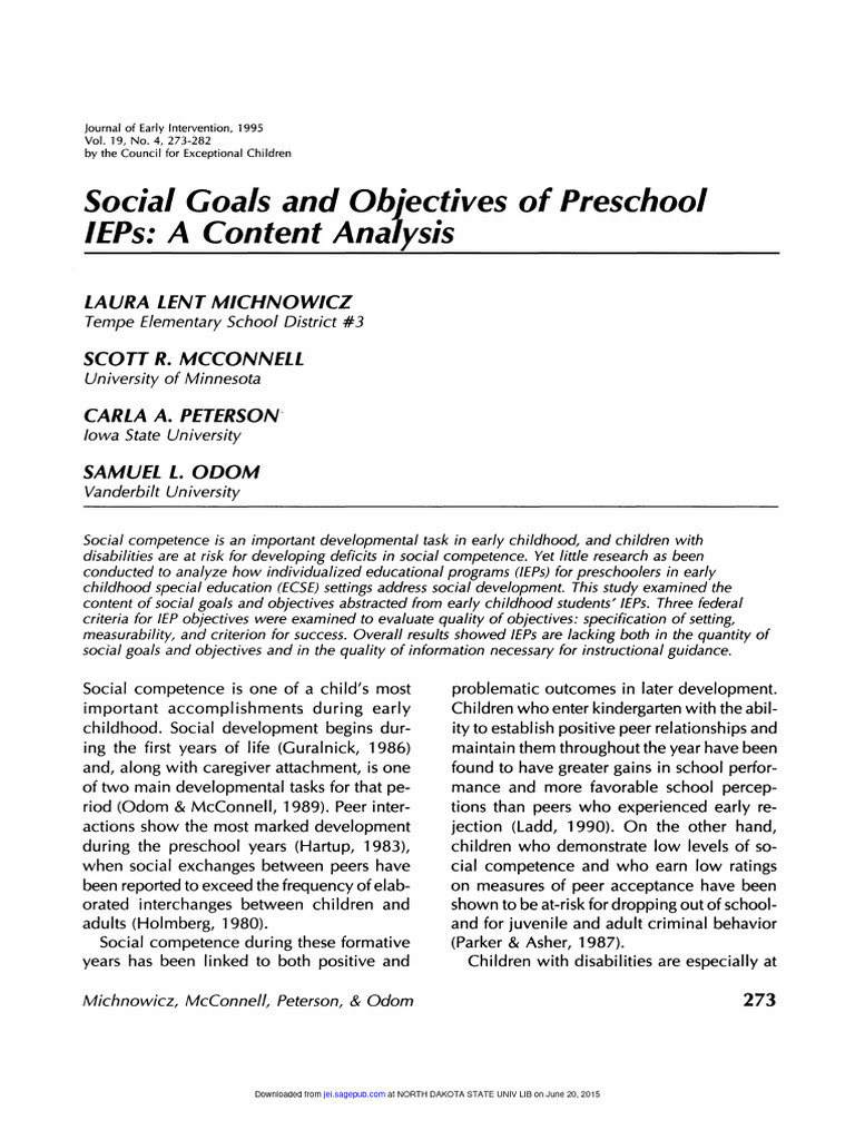 Analyzing Social Goals in Preschool IEPs | PDF | Individualized ...