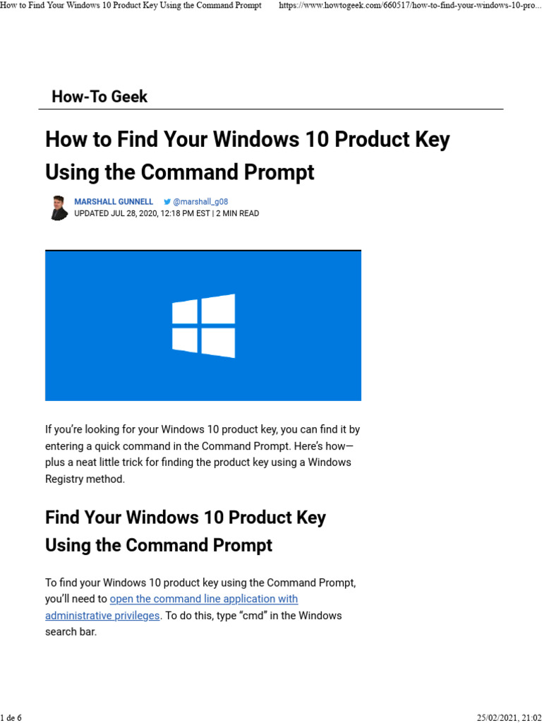 How To Find Your Windows 10 Product Key Using The Command Prompt | PDF ...