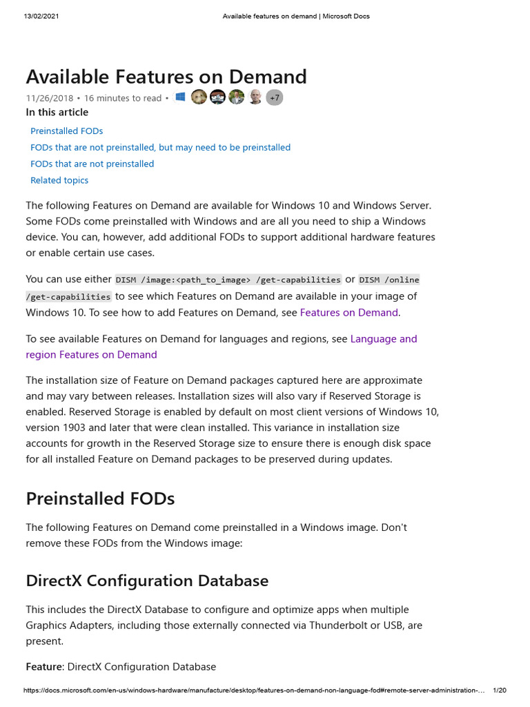 Available features on demand _ Microsoft Docs | PDF | Microsoft Windows | Windows 10