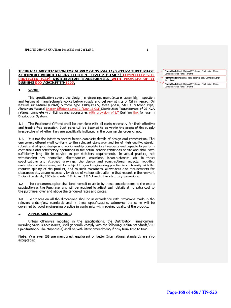 Technical Specification For Supply 25kva | PDF | Transformer ...