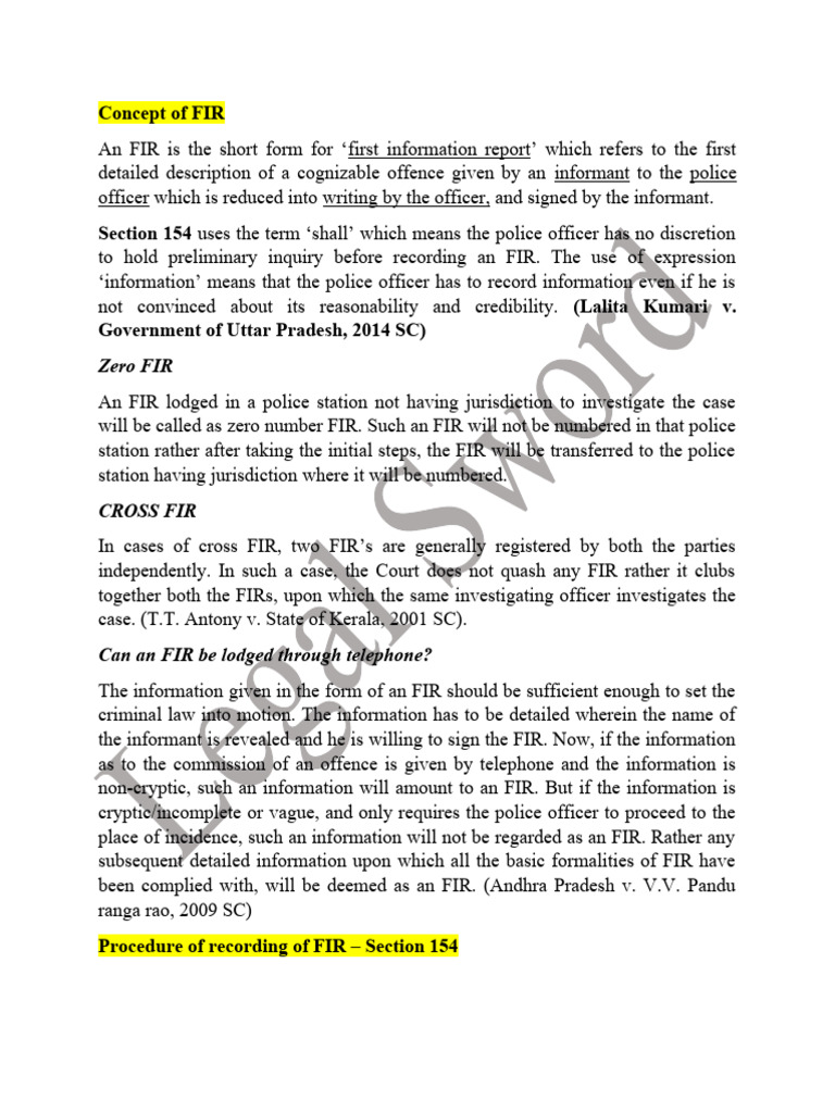 Section C - Part I (FIR) Under CRPC | PDF | Justice | Crime & Violence