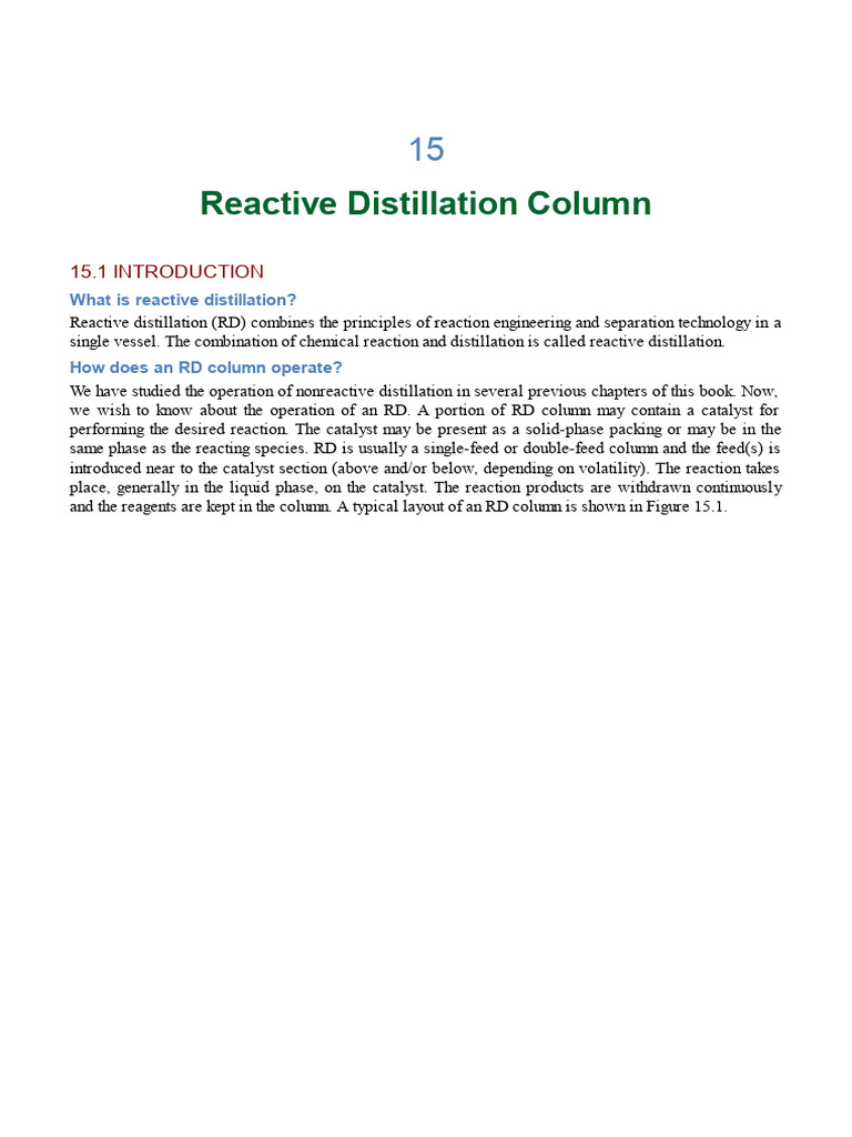 Modeling Of A Reactive Distillation Column Pdf Catalysis Chemical Reactor