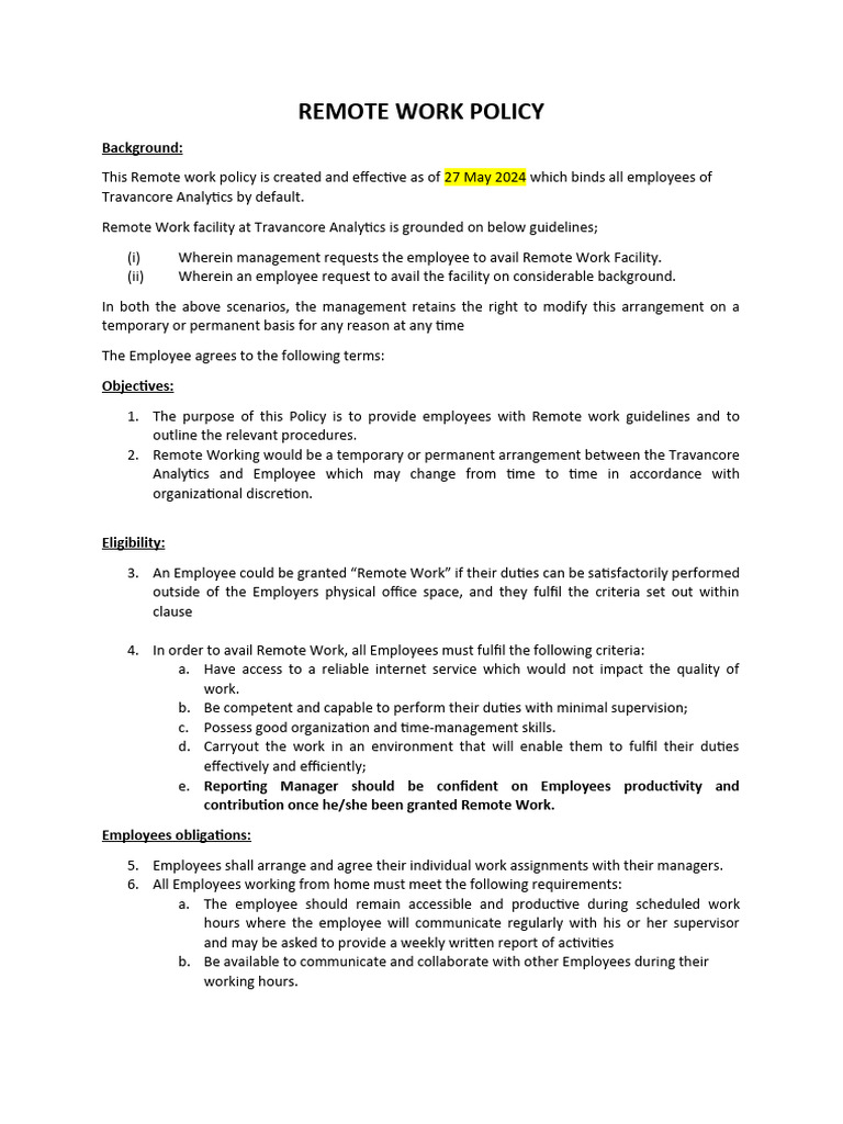 Remote Work Policy | PDF | Employment | Computer Security