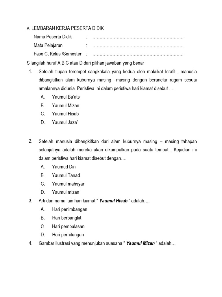 Beriman Kepada Hari Akhir Kelas 5 | PDF Beriman Kepada Hari Akhir Kelas 5 | PDF