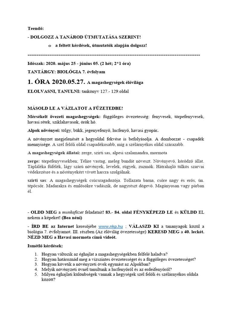 Biologia 7 Maj25 Jun05 | PDF