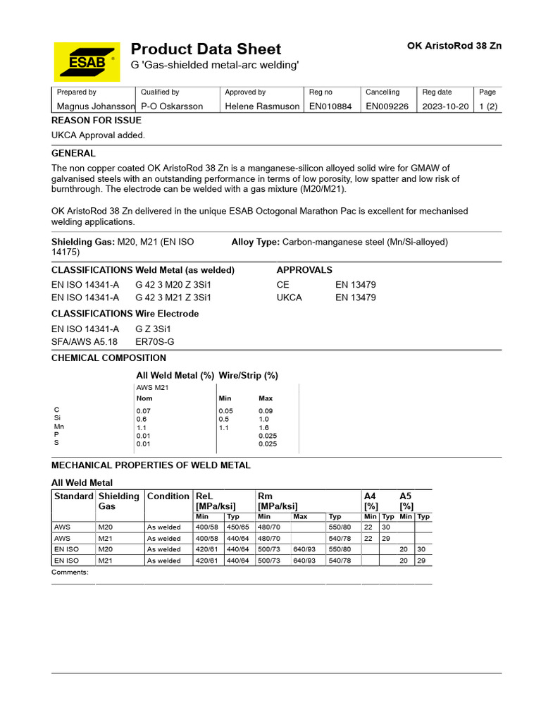 PDS-OK AristoRod 38 Zn-Rev6 | PDF | Welding | Construction