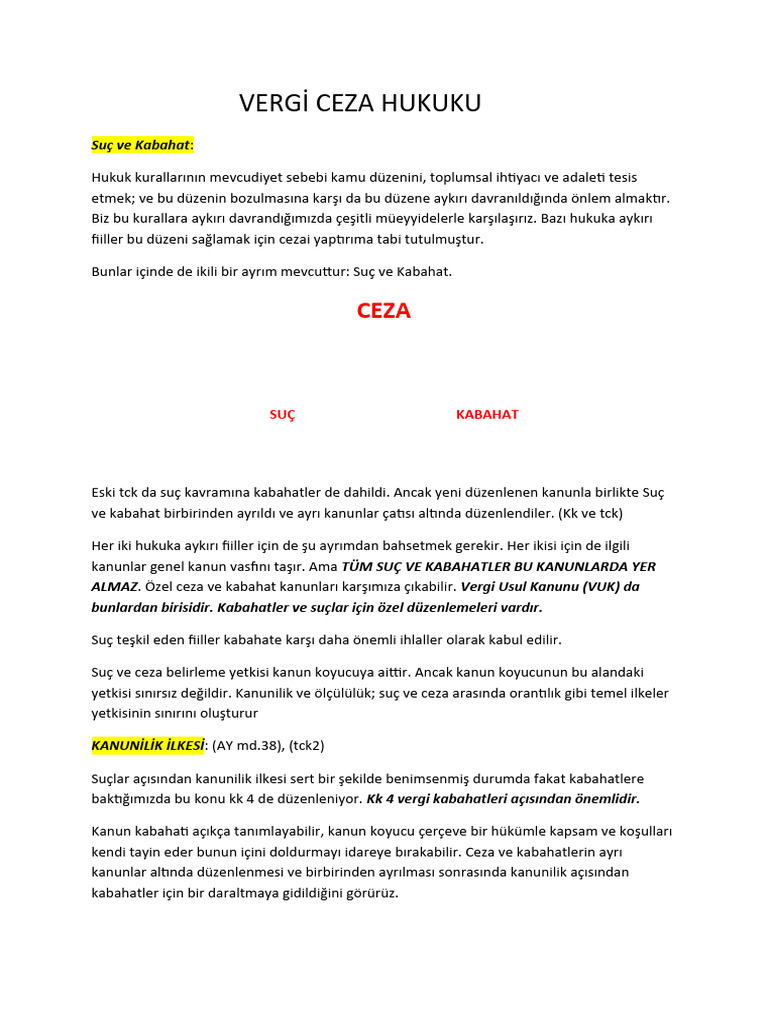 Vergi Ceza Hukuku Ders Notu | PDF