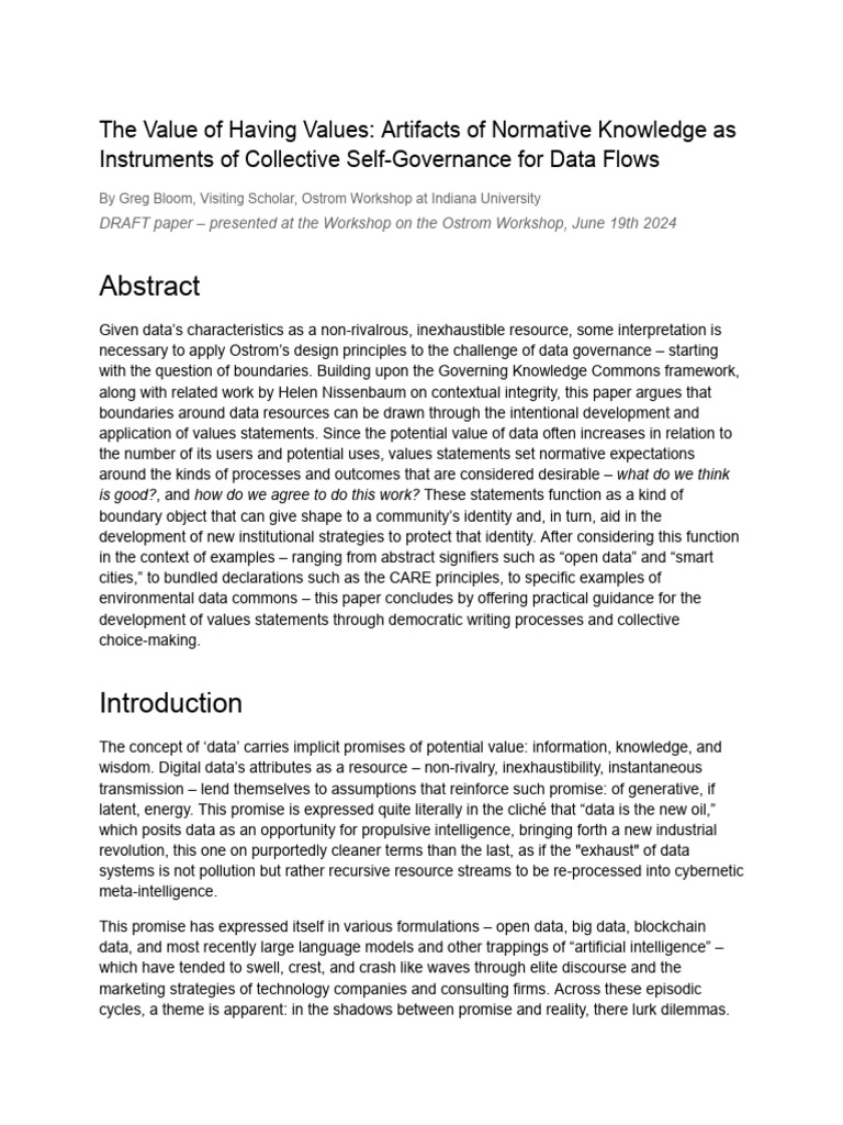 WOW7 - DRAFT - The Value of Having Values - Greg Bloom | PDF | Data ...