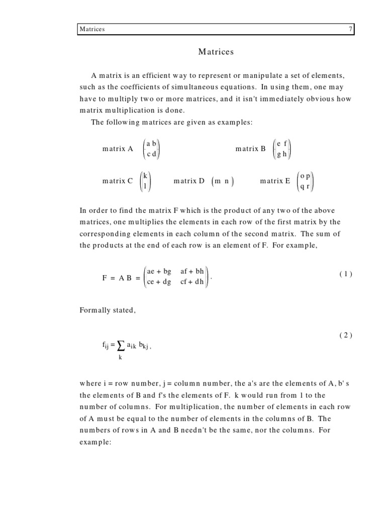 Matrices | PDF | Matrix (Mathematics) | Operator Theory