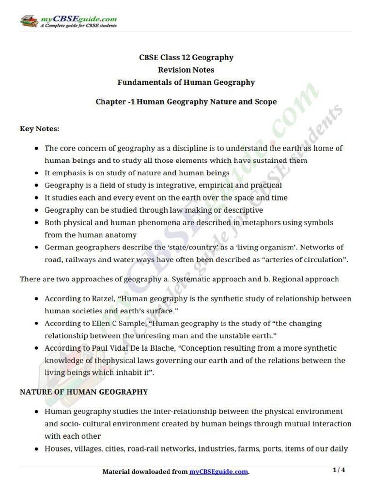 12 Geography Notes b1 ch1 | PDF