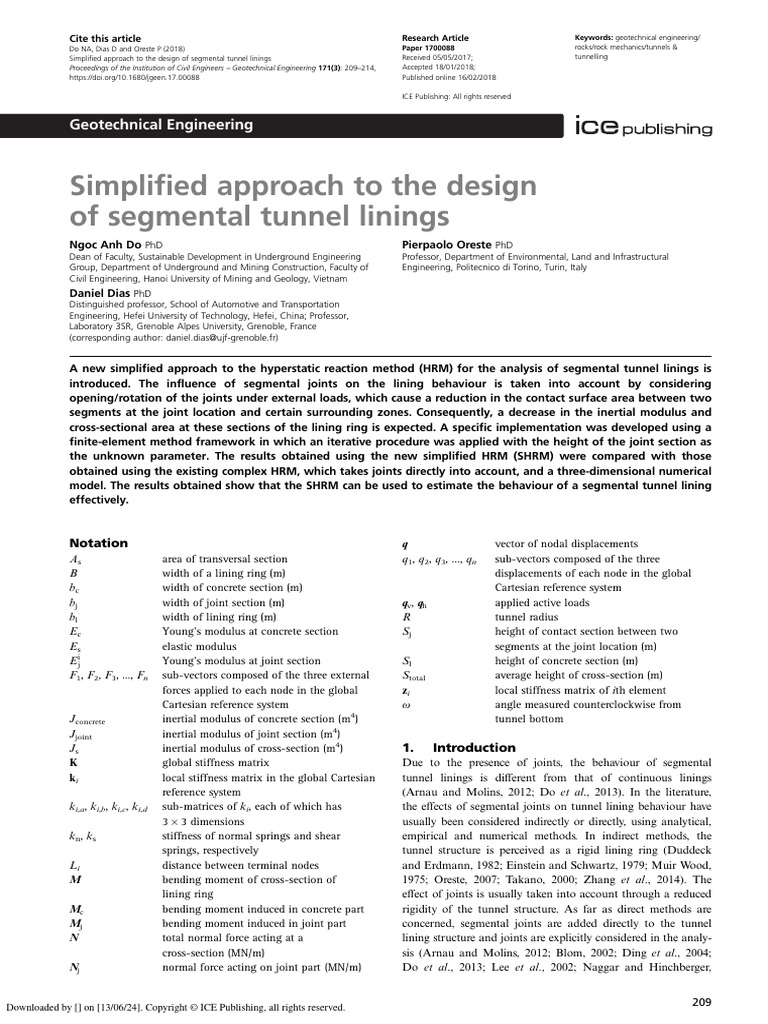 Do Et Al 2018 Simplified Approach To The Design of Segmental Tunnel Linings | PDF | Bending ...