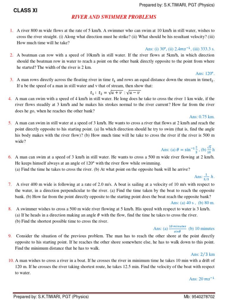 Phy HHW 2 | PDF | Speed | River