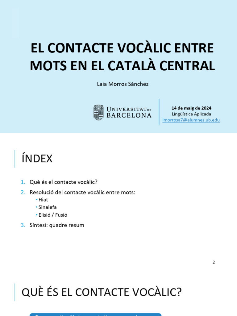 El Contacte Vocàlic Entre Mots en El Català | PDF