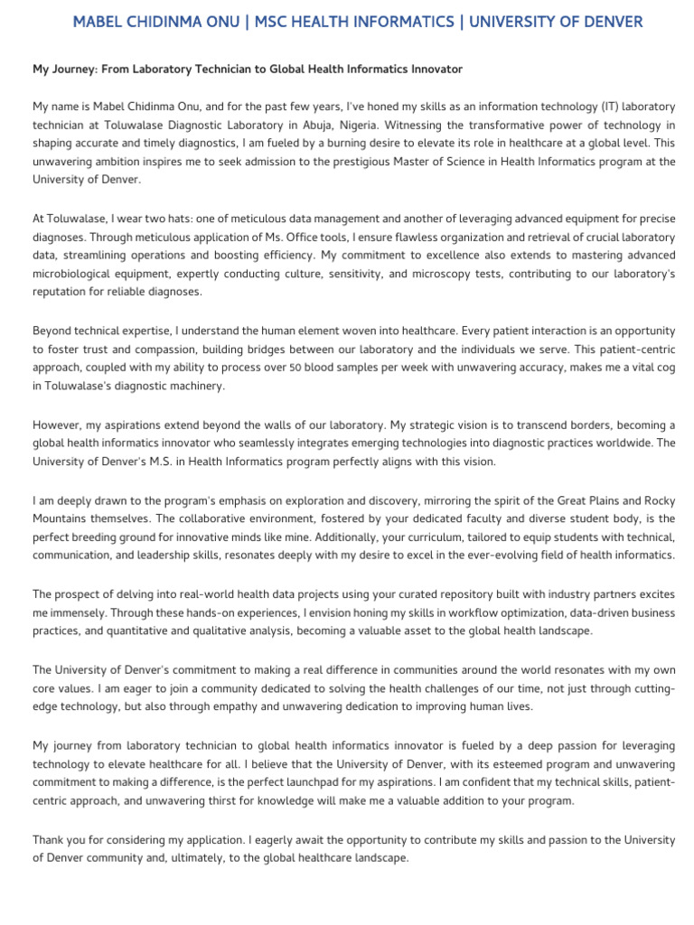 Mabel Chidinma Onu SOP | PDF | Health Informatics | Laboratories