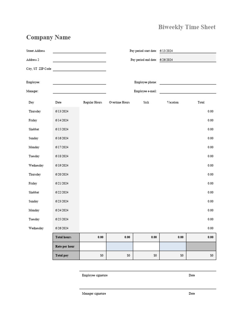 Biweekly Timesheet With Sick Leave and Vacation | PDF | Overtime