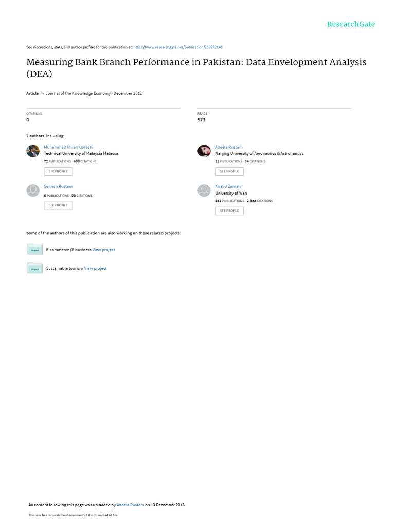 2012-Measuring Bank Branch Performance in Pakistan by Using DAE | PDF ...