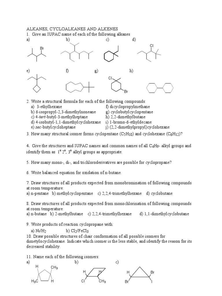 alkanes Cycloalkanes and Alkenes | Alkane | Organic Chemistry