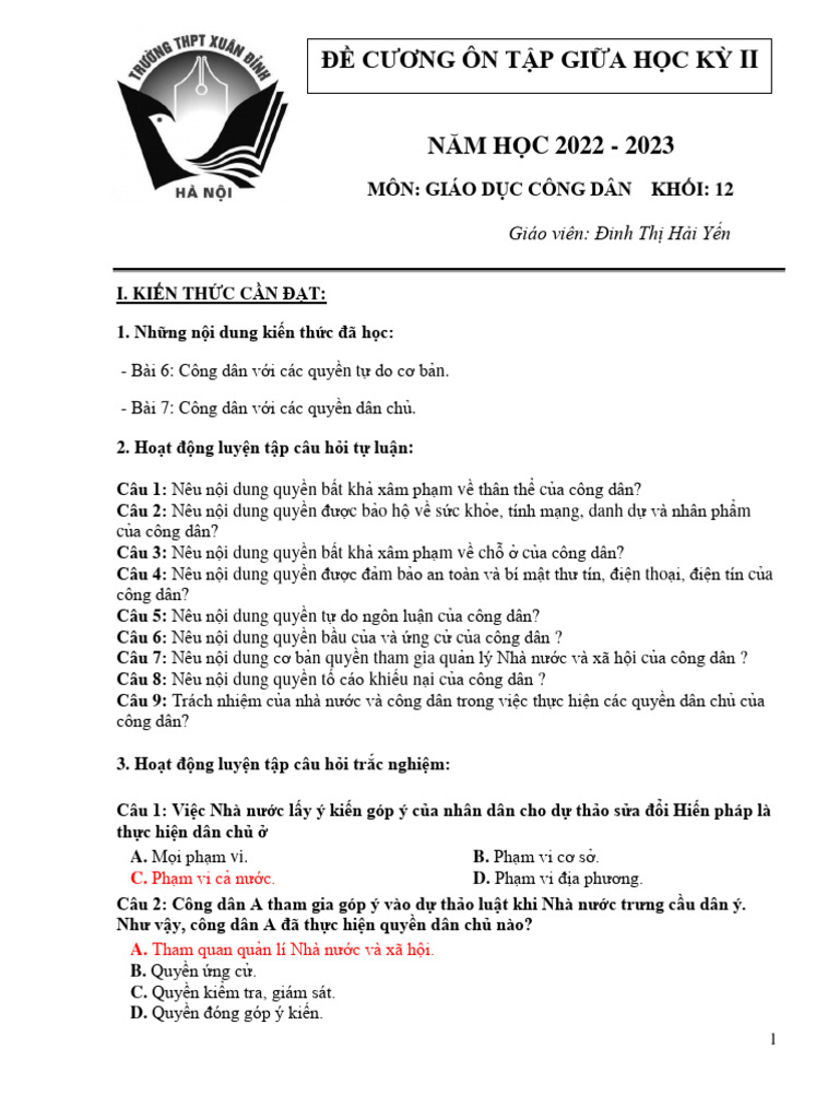 K12_CHUẨN ĐỀ CƯƠNG giữa HK2_có đáp án | PDF