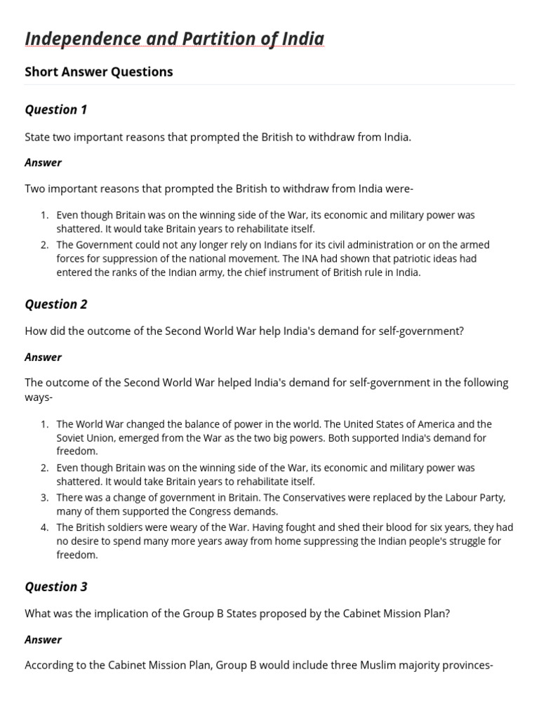India’s Independence and Partition Explained | PDF | Partition Of India ...