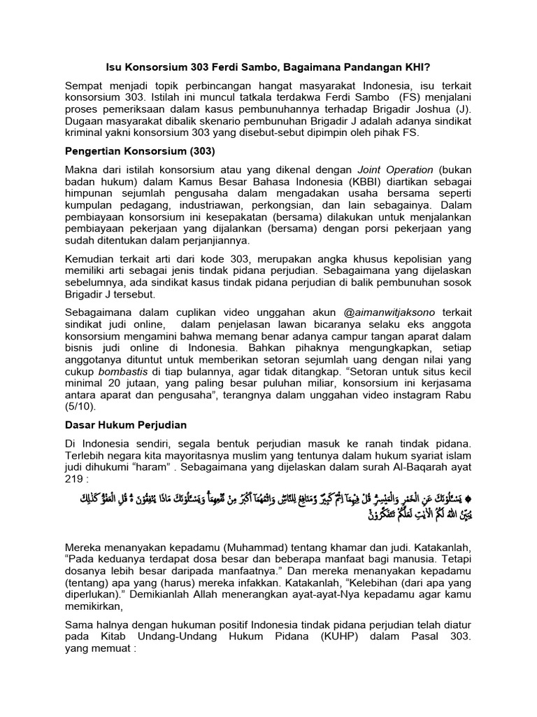 Isu Konsorsium 303 dan Ferdi Sambo | PDF | Politik | Ilmu Sosial